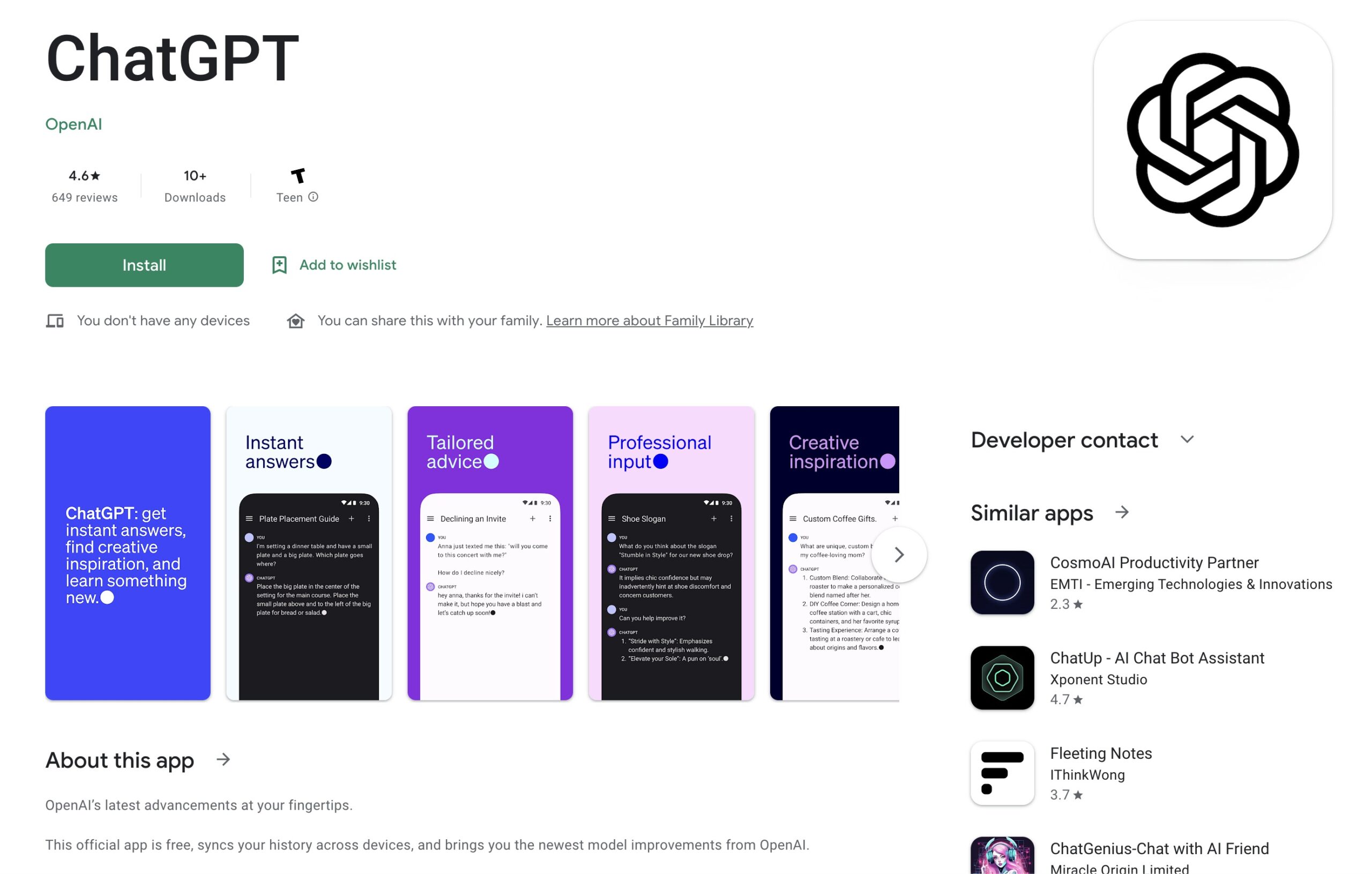 Aplicația ChatGPT, disponibilă acum și în Google Play Store